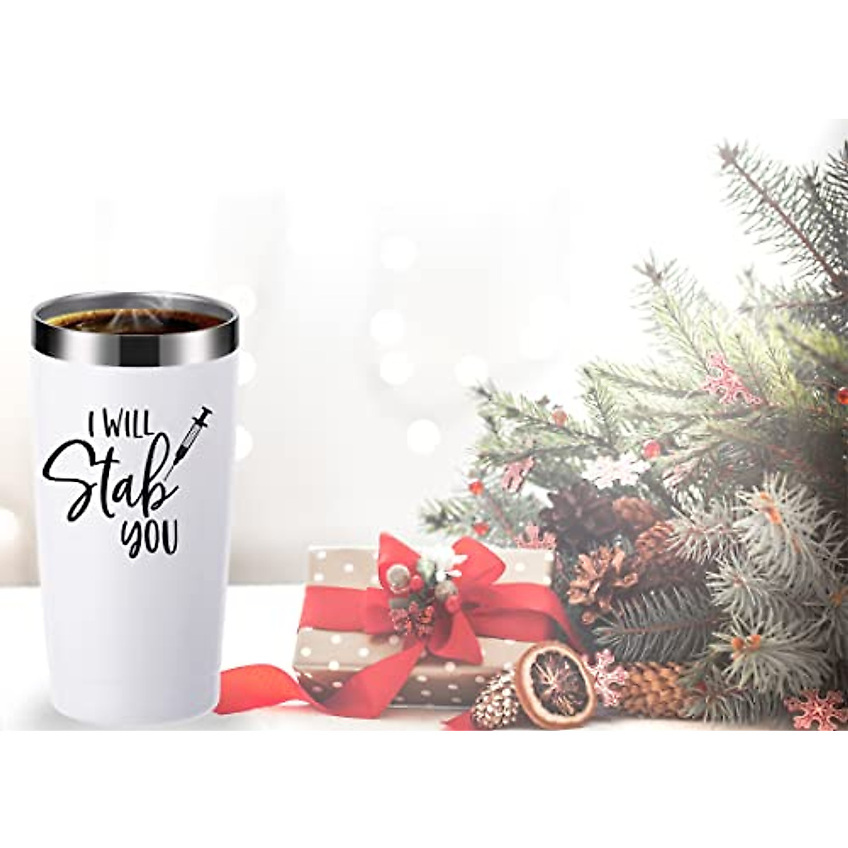 momocici Nurse Gifts.I Will Stab You 20 OZ Tumbler.Funny Nurse Week,Nurse,Gag Nursing Graduation Gifts for Nurse.Nurse Practitioner Gifts Travel Mug(White)