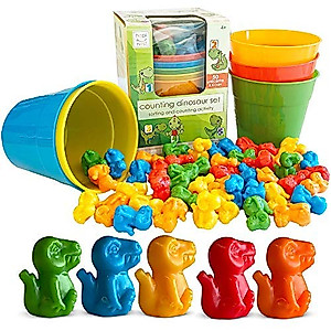 Hapinest Dinosaur Math Counters Color Sorting and Counting Activity Set - Educational Learning Games for Toddlers Preschool and Homeschool - Like Counting Bears
