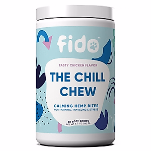 Fido The Chill Chew for Dogs, Chicken Flavor, 60 Chews | Organic Soothing Treats for Stress | Omega 3 Supplement | Safe & Effective for All Life Stages | Veterinarian Approved