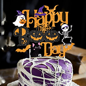 Halloween Happy Boo Day Cake Topper Black Orange Ghost Little Boo Birthday Party Decoration Halloween Theme Baby Shower Party Cake Topper for Bat Pumpkin Witch Theme Birthday Party Supplies