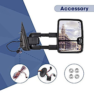 Switchback Towing Mirror for Silverado Sierra - Compatible with 2014-2018 Chevy GMC 1500; 2015-2019 Silverado Sierra 2500 HD 3500 HD with Power Adjusted Glass Heated Running & Turn Signal Lights Black