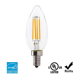 Greenlite LED B11 5W Torpedo Filament Chandelier Light Bulb, 60W Equivalent, 500 Lumens, 2700K Soft White, Dimmable, 120V, E12 Candelabra Base, Energy Star, Clear (6 Pack)