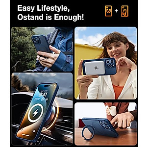 TORRAS Magnetic Ostand for iPhone 14 Pro Max Case [Compatible with Magsafe] with Stand, [Military Grade Drop Protection] Shockproof Translucent Back Slim Protective Phone Case (2022), Blue