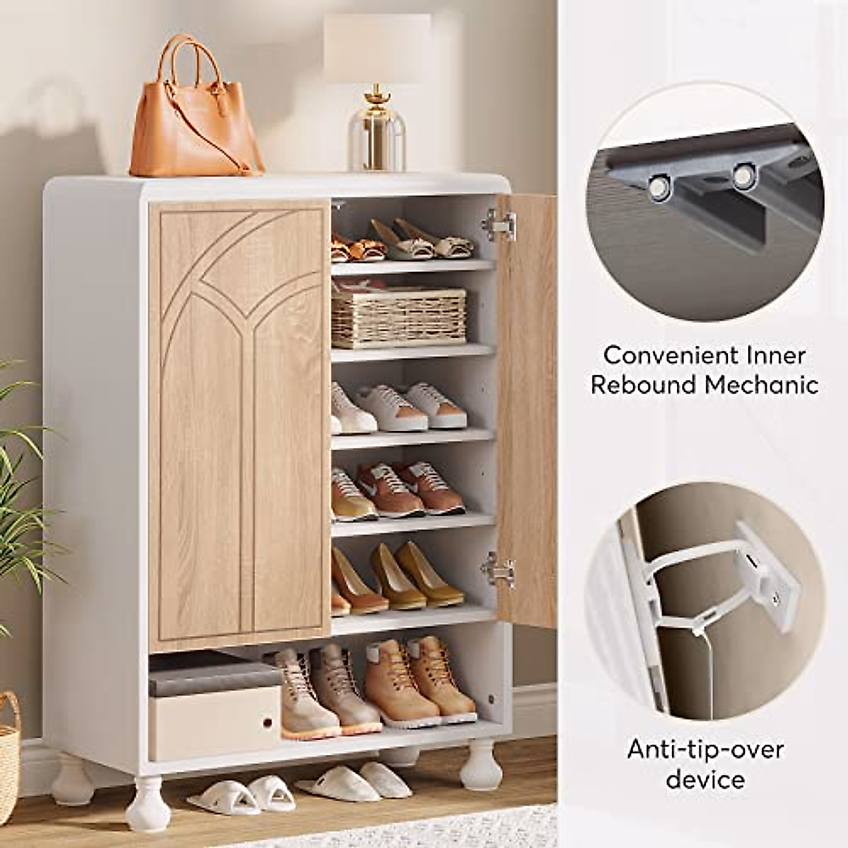 Tribesigns Shoe Storage Cabinet, 24 Pairs Organizer Cabinet with Door, White Freestanding Shoe Storage, 6 Tiers Modern Wood Shoe Rack for Entryway, Living Room (Fits Shoes up to Men's Size 16)