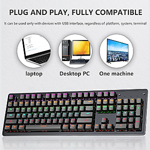 Chuang Gaming KU20 Mechnical Gaming Keyboard, RGB Backlit Wired Keyboard with Blue Switches & ABS Keycaps, Splash-Proof Function with Ergonomic Design, Black