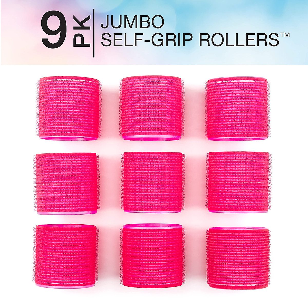 Conair Heatless Curls - Extra Large Hair Rollers - heatless curlers - heatless curls overnight - Velcro Rollers for Hair - Hot Pink - 9 Count w/storage case