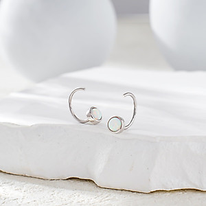 Huggie Hoop Earring 925 Sterling Silver Synthetic White Opal Earrings for Women Open Hoop & Half Hoop Earrings Tiny Hug Hoops