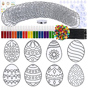 24 Sets Easter Egg Suncatcher Ornaments Decoration DIY Window Paint Art Stickers Craft Kit 8 Designs Easter Egg Suncatchers for Kids Classroom Easter Spring Activity Art Projects Basket Party Favors