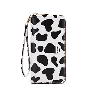 Ecohaso Womens Wallet Ladies Leather Clutch Wallets Zip Around Large Long Wristlet Card Holder Organizer Phone Purse for Women and Ladies (PINK WHITE)