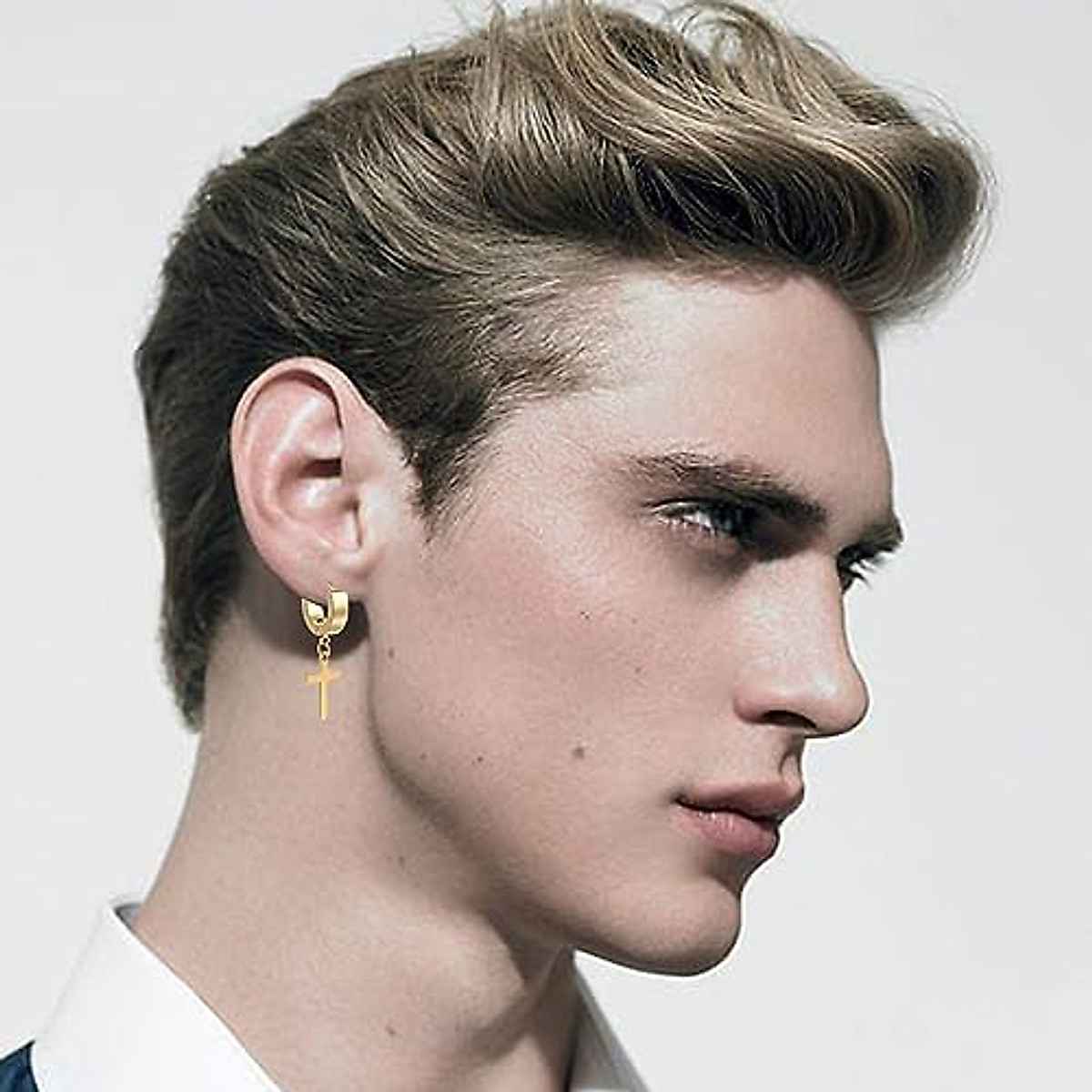 LASPERG Gold Earrings for Men, 18 Pairs Gold Hoop Earrings Men, Stainless Steel Stud Cross Dangle Hoop Earrings Set Fashion Piercing Jewelry