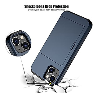 Nvollnoe for iPhone 14 Case with Card Holder Heavy Duty Protective Dual Layer Shockproof Hidden Card Slot Slim Wallet Case for iPhone 14 for Women&Men(Blue)