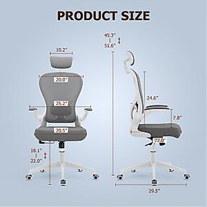 Frylr Heavy Duty Office Chair - Ergonomic Plus Size Desk Chair for Home Office Use, Supportive Mesh Design for Big and Tall People, 400lbs Capacity, Grey