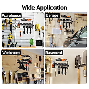 3-Tier Power Tool Organizer, Wall Mount Tool Holder with Charging Station, 4 Drill Holder Heavy Duty Metal Tool Shelf for Tool Storage Garage Workshop Tool Rooms