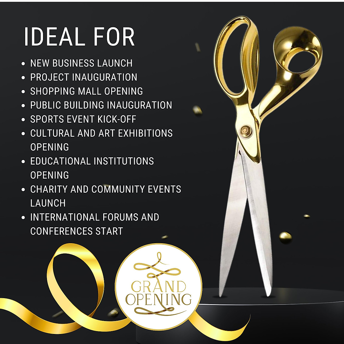 11" Gold Scissors for Grand Opening – Heavy Duty Gold Ribbon Cutting Scissors for Special Events Inaugurations Ceremonies Sharp Stainless Steel Scissors Gold 11 Inch Best Scissors for All Purpose