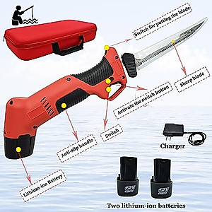 Electric Fish Fillet Knife Cordless,Lithium Ion Cordless Fillet Knife with 4 Ti-Nitride S.S. Coated Stainless Steel Blades,2 Batteries and Charger,Non-Slip Handle,Safety Lock Function-3 Year Warranty
