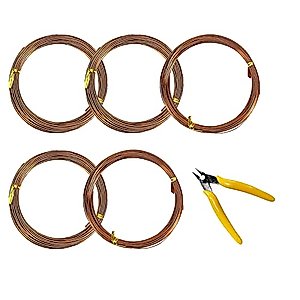 NA 5 Rolls Bonsai Wires and Bonsai Tool Kit, 5-Size Starter Set - 0.8mm,1mm,1.5mm,2mm,2.5mm(16 feet Each) with Wire Cutter Aluminum Wire for Shaping Styling Indoor Bonsai Trees (Brown)