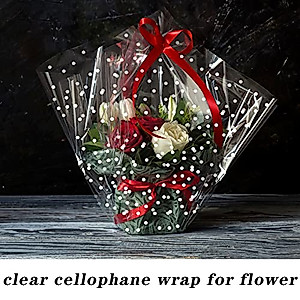 CMFYHM Clear Cellophane Wrap Roll(34" x 120’Ft) 3Mil Polka Dot Cellophane Roll, Cellophane Roll, Gift Wrap Roll, Cellophane Wrap for Gifts, Baskets, Flowers, Party Decorations