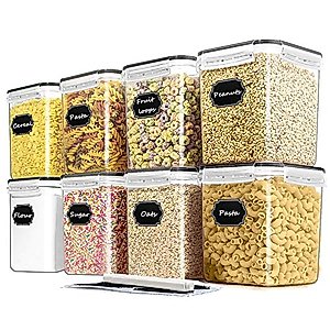 Blingco Cereal Container Food Storage Containers, Airtight Dry Food Storage Containers Set of 8 (2.5L/85oz) for Flour, Sugar, Cereal and Pantry Storage Containers with Black Locking Lids