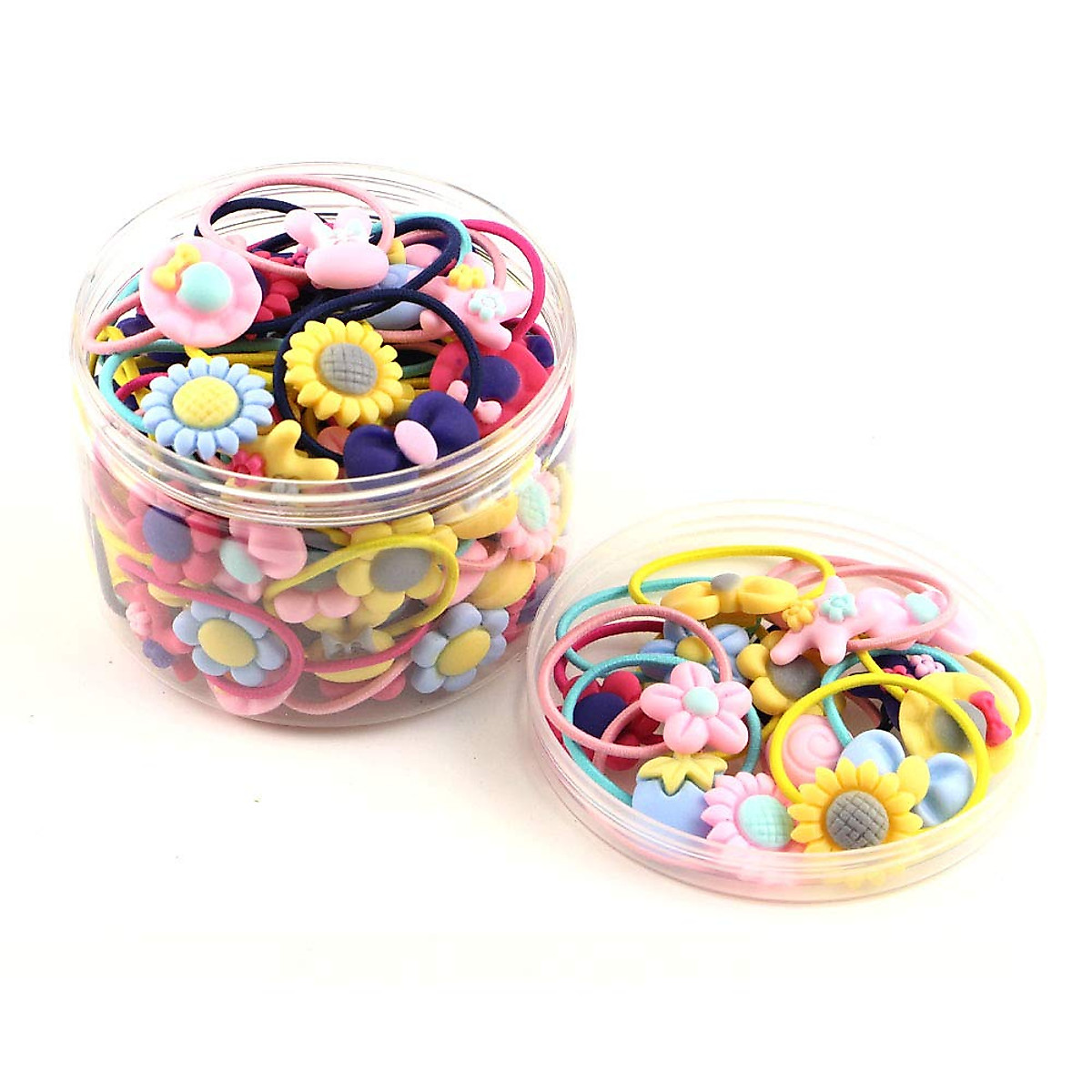 Mixed Color Girl Cartoon Elastic Hair Band, Soft Rubber Band, Hair Band, Rope, Ponytail, Braid Fixer, Girl’s Hair Accessories, Babies, Toddlers, Kids, Teenagers and Children 100 Pieces (50 Pairs)