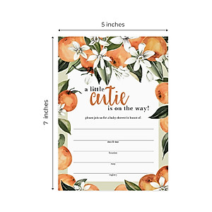 Little Cutie Baby Shower Invites / 25 Baby Shower Invitation Cards With White Envelopes / 5" x 7" Citrus Clementine Fruit New Baby Party Invitations/Fill In Gender Neutral Invite Cards