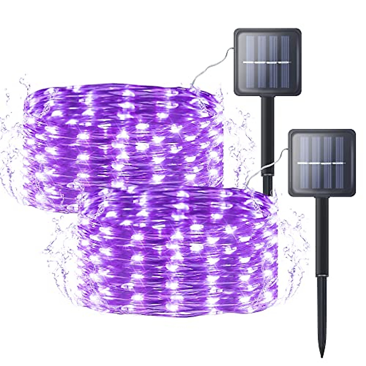 Hopolon Halloween Solar String Lights Outdoor, 2 Pack Each 33FT 100 LEDs Solar Powered Fairy Lights with 8 Modes for Indoor Outdoor Patio Yard Trees Christmas Wedding Party-Purple