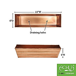 Achla Designs Copper PlatedWindow Flower Box Planter-Small (22" L x 6" W x 5" H)
