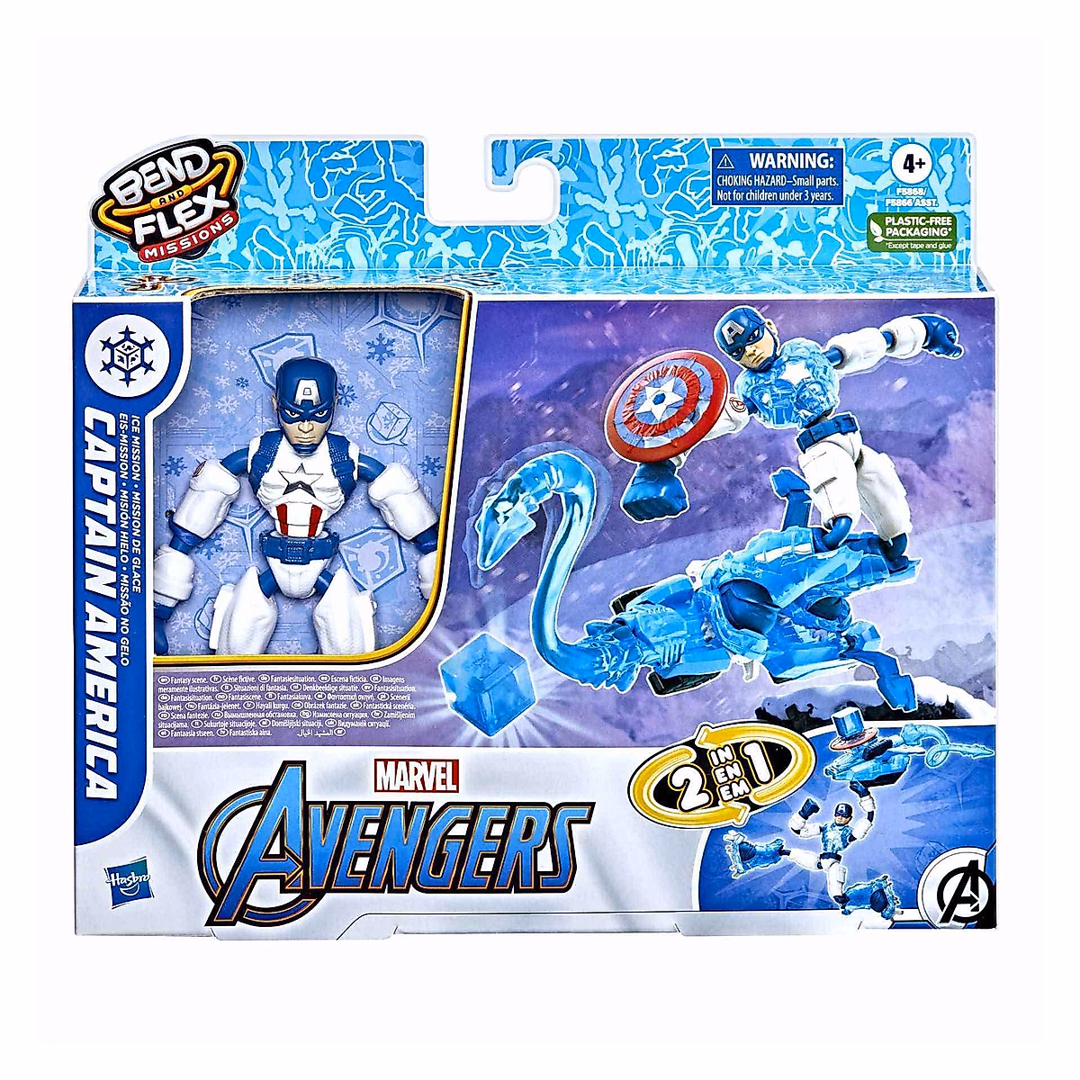 Avengers Marvel Bend and Flex Missions Captain America Ice Mission Figure, 6-Inch-Scale Bendable Toy with 2-in-1 Accessory, Ages 4 and Up
