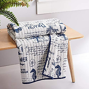 Levtex Home - Beach Life - Quilted Throw - 50x60in. - Nautical - Navy and White - Reversible Pattern - Cotton Fabric