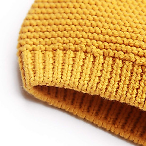 LLmoway Infant Baby Girls Knit Hats Kids Boys Beanie Cap Cotton Crochet Hat with Ear, Yellow, 0-12M