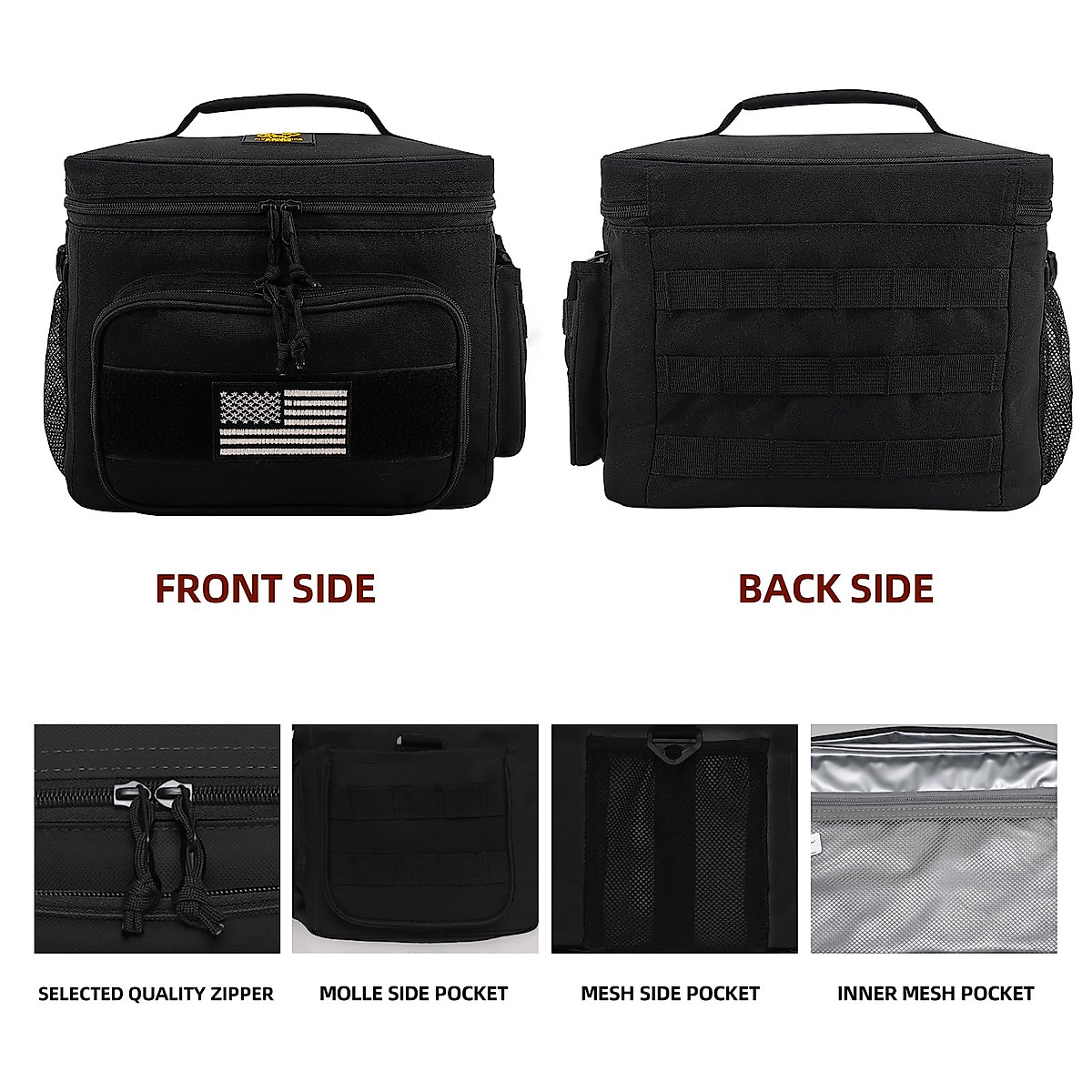 Lunch Box for Men, Tactical Lunch Bag with Ice Pack,MOLLE Webbing Insulated Lunch Cooler Women Adult,Reusable Lunch Tote with Adjustable Shoulder Strap for Work Fishing Camping Picnic,Black