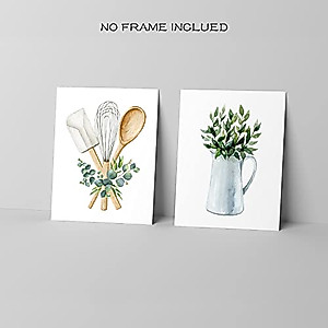 La Naranja Boho Kitchen Wall Decor Sage Green Plants Botanical Prints Eucalyptus Leaves Wall Art Minimalist Dining Room Artwork, Set of 4 Pictures, 8''x10'', UNFRAMED