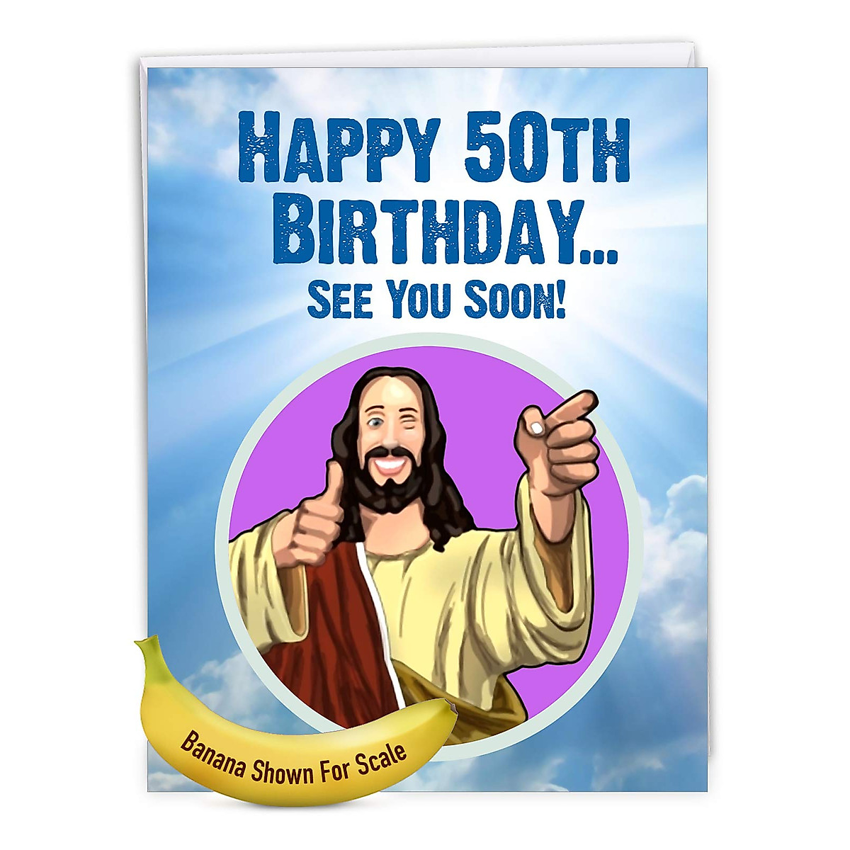 NobleWorks - 50th Funny Birthday Greeting Card (8.5 x 11 Inch) - 50 Years Old, Big Milestone Birthday Humor Card from Group - See You Soon 50 J9065MBG