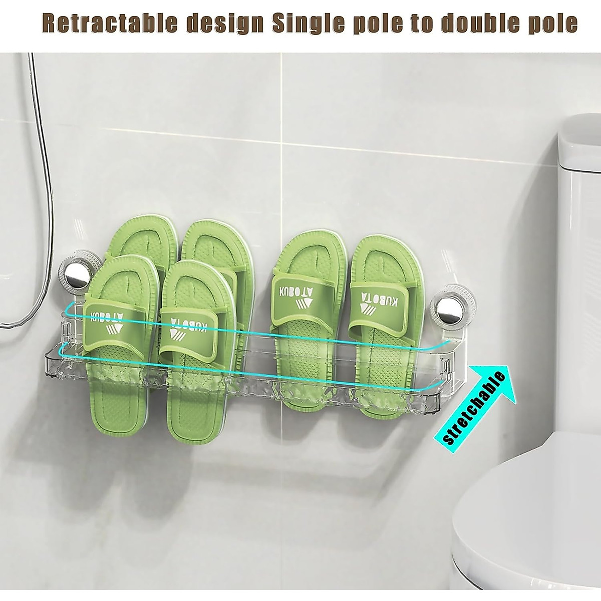 Suction Cup Retractable Slipper Rack, 2 in 1 Wall Mounted Slippers Towel Pole, Wall Mounted Adjustable Towel Rack, No Drilling Hang Walls for Bathroom(Mix)