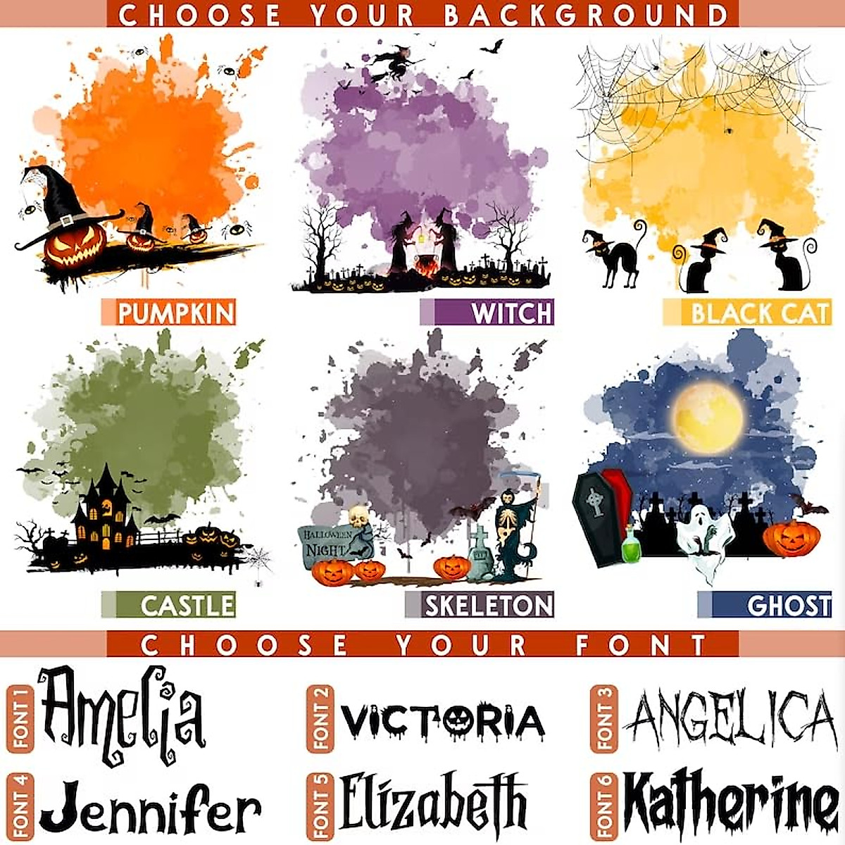 Zocoshi Personalized Halloween Tote Bag Customized Pumpkin Witch Black Cat Castle Skeleton Ghost Canvas Tote Bag for Trick or Treat Goodie gift Bags