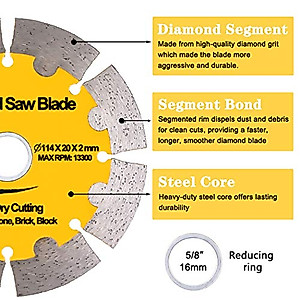 NYTiger 3 Pack 4-1/2 inch Diamond Saw Blades 4.5" Angle Grinder Disc Wet Dry Segmented  Cutting Wheel with 4/5-5/8 inch Arbor for Concrete Stone Brick Block Masonry
