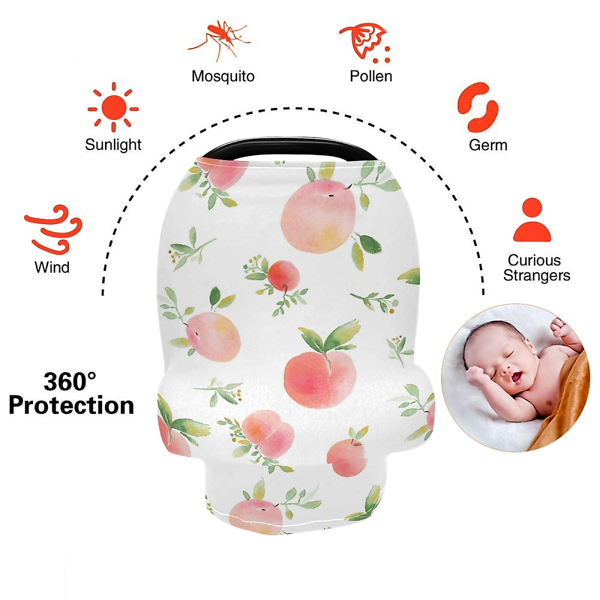 Nursing Cover Breastfeeding Scarf Watercolor Peaches- Baby Car Seat Covers, Stroller Cover, Carseat Canopy(8ya7a)