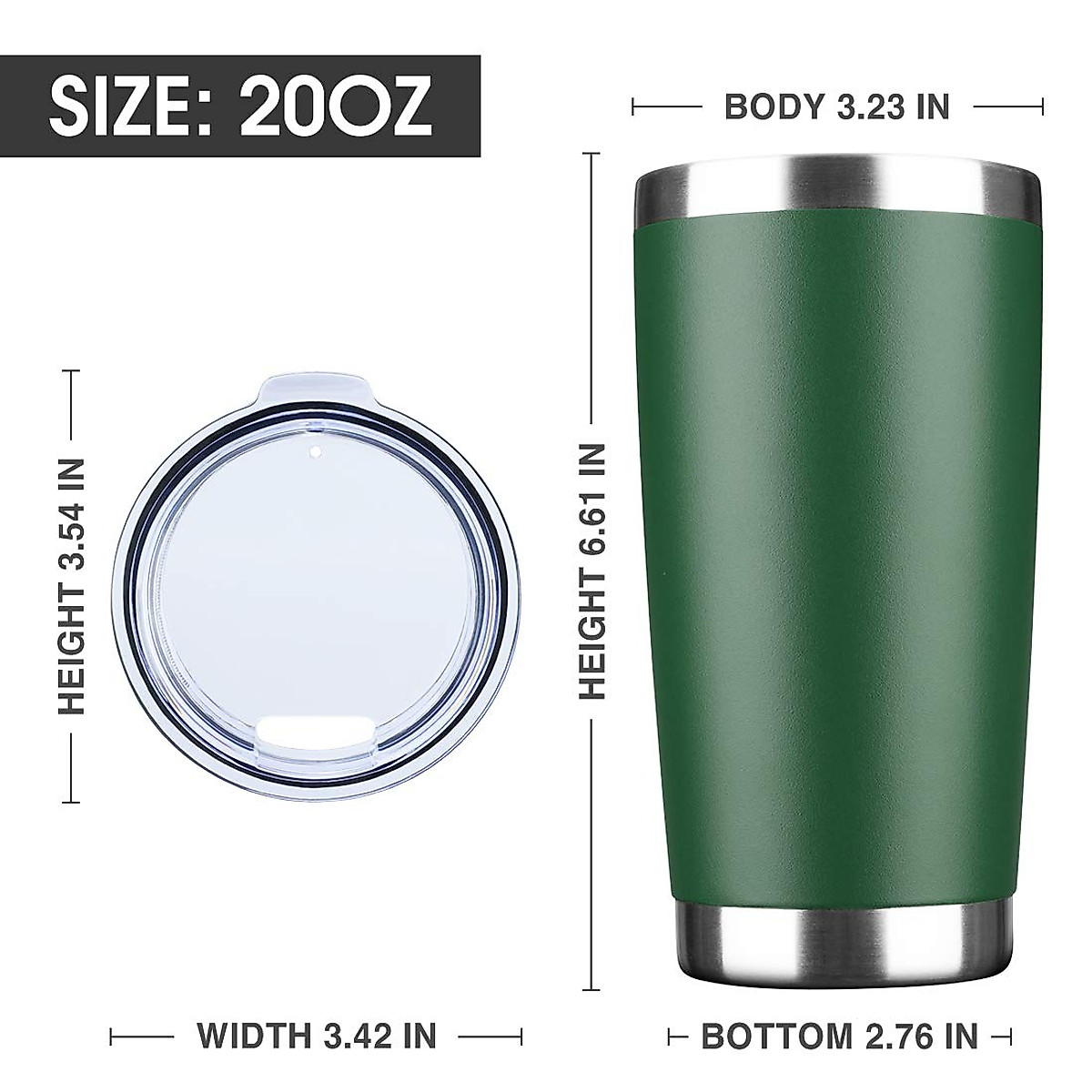 EcoMozz 20oz Tumbler Bulk Stainless Steel Vacuum Insulated Tumblers with Lid Double Wall Travel Mug, Powder Coated Coffee Cup, Suitable for Ice Drinks and Hot Beverage (Dark green 1pack)