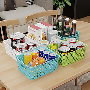 Xyskin 6-Pack Plastic Small Storage Weave Baskets, Nesting Shelf Basket for Cabinets and Pantry