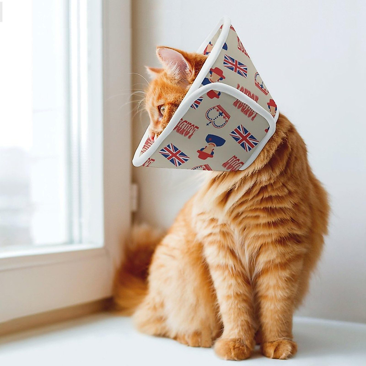 Vintage Landon British Flag Soft Dog Cone Collars Protective Adjustable Cat Recovery Collar to Stop Licking M