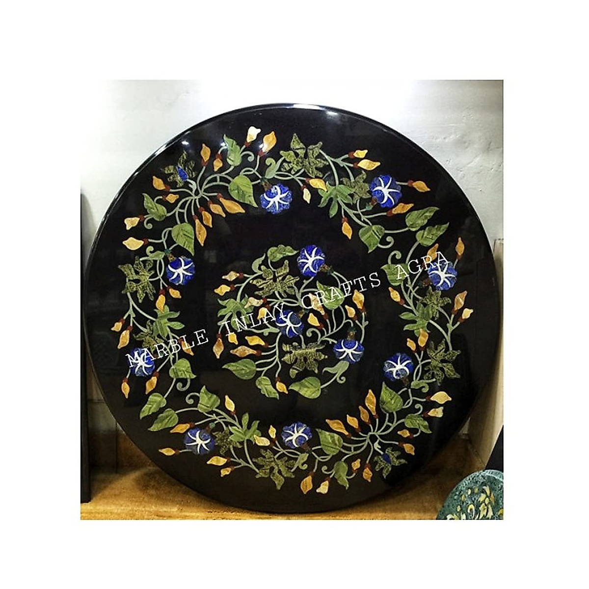 Black Marble Inlay Coffee Table 33" Round Center Table, patio table, Hallway Center Table, Centre Piece, Piece of Conversation