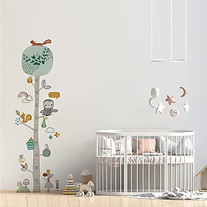 Kids Height Chart Wall Decals, Baby Growth Height Wall Ruler, Lovely Forest Animals Mouse Owl Squirrel Tree Height Measure Wall Stickers, Removable DIY Mural Decor for Kids Bedroom, Nursery, Classroom