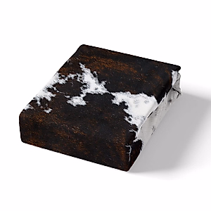 Manfei Cow Fur Sheet Set Full Size White Black Brown Cowhide Bedding Set for Kids Boys Teens Room Decor Animal Skin Print Bed Sheet Set 4pcs with Deep Pocket Fitted Sheet + Flat Sheet + 2 Pillowcases