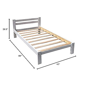 Amazonas Twin XL Size Bed Frame Solid Pine Wood and Hardwood Slats Support White Finish Wooden White Kids Bed Single Suitable for Boys Girls Teen Bedroom Wooden Bed Frame
