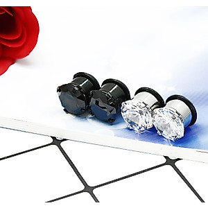 JOERICA 2 Pairs Stainless Steel Ear Gauges CZ Plugs Tunnel Ear Expander Stretcher Piercing 1/2''(12MM)