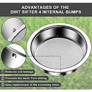 Garden Sieve Sifting Soil Sifter - 9.5in Composts Sifter,Garden Sifter Pans Sifting Pan Contain 5 Models Soil Sieve Hole Dirt Strainer,Rock Sifter Dirt Sifter for Sifting Screen,Peat Moss and More.