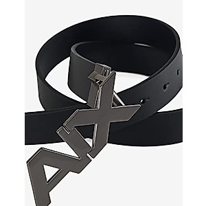 Armani Exchange Men's Leather Wide Logo Belt Buckle, black/phantom, 38