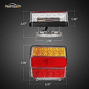 Partsam Magnetic LED Trailer Towing Light Kit w/Reflex, Universal 2x 15 LED Trailer Rear Light, Board Tail Brake Stop Indicator License Plate Light Lamp, 24ft Cable with 7 Pin Plug, IP68 Waterproof