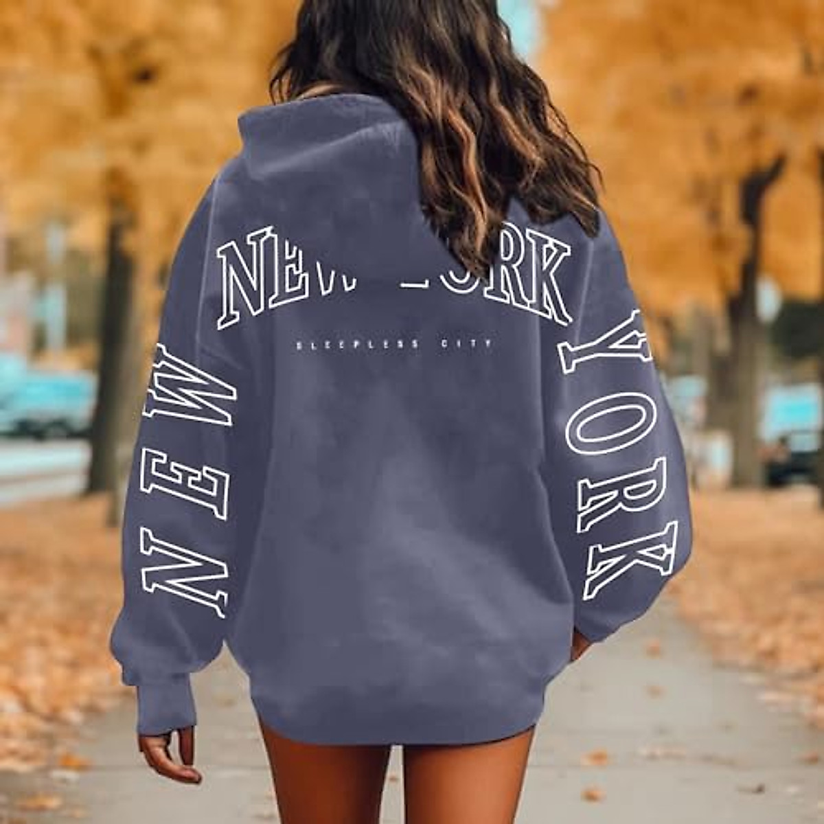Uscharm Letter Graphic Print Hoodies for Women Oversized Casual Long Sleeve Pullover Tops Drawstring Fall Sweatshirts with Pockets