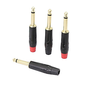 XMSJSIY 1/4" Audio Plug, 6.35 Mono Male Connector, Gold-Plated TS Plug for Guitar/Speaker/Microphone Cable etc (4 Pack)
