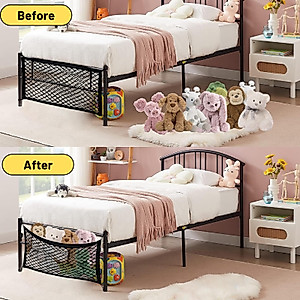 Stuffed Animal Storage Net for Kids, Bedside Toy Organizer Net - Neatly Store Your Stuffed Animals, Elastic Bedside Stuffed Animal Storage Net with Tether, Stretches up to 32 Inches, Black